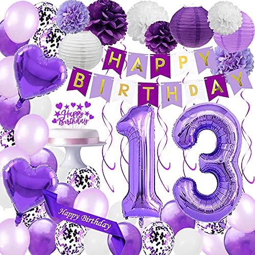Amazon.com: BUoonyer 42pcs 13th Purple Sliver Teen Birthday Banner ...