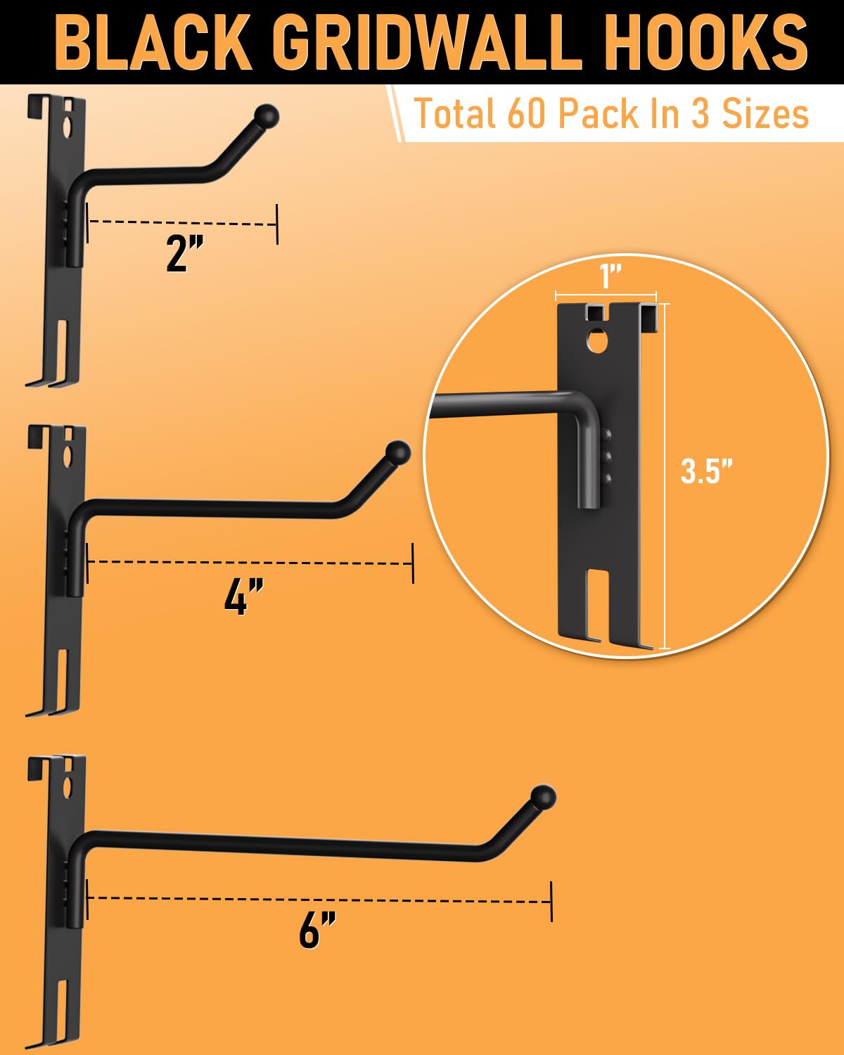 Snapklik.com : 2/4/6 Inch Gridwall Hooks, 60 Pack Heavy Duty Black ...