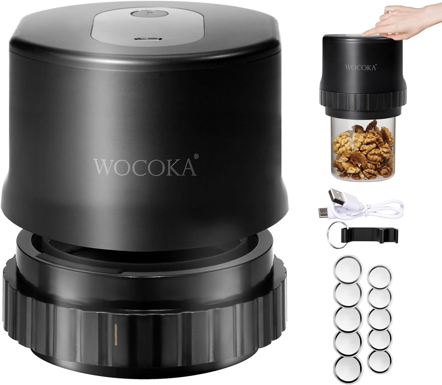 Amazon.com: WOCOKA Mason Jar Vacuum Sealer - Electric Mason Jar Vacuum ...