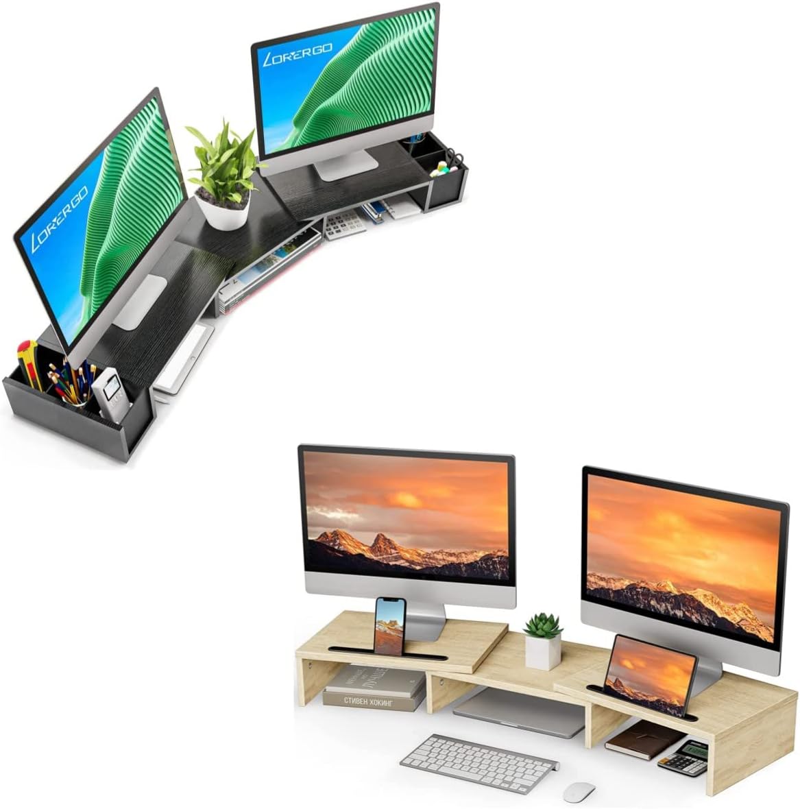 Amazon.com: LORYERGO Dual Monitor Stand Riser, Length and Angle ...