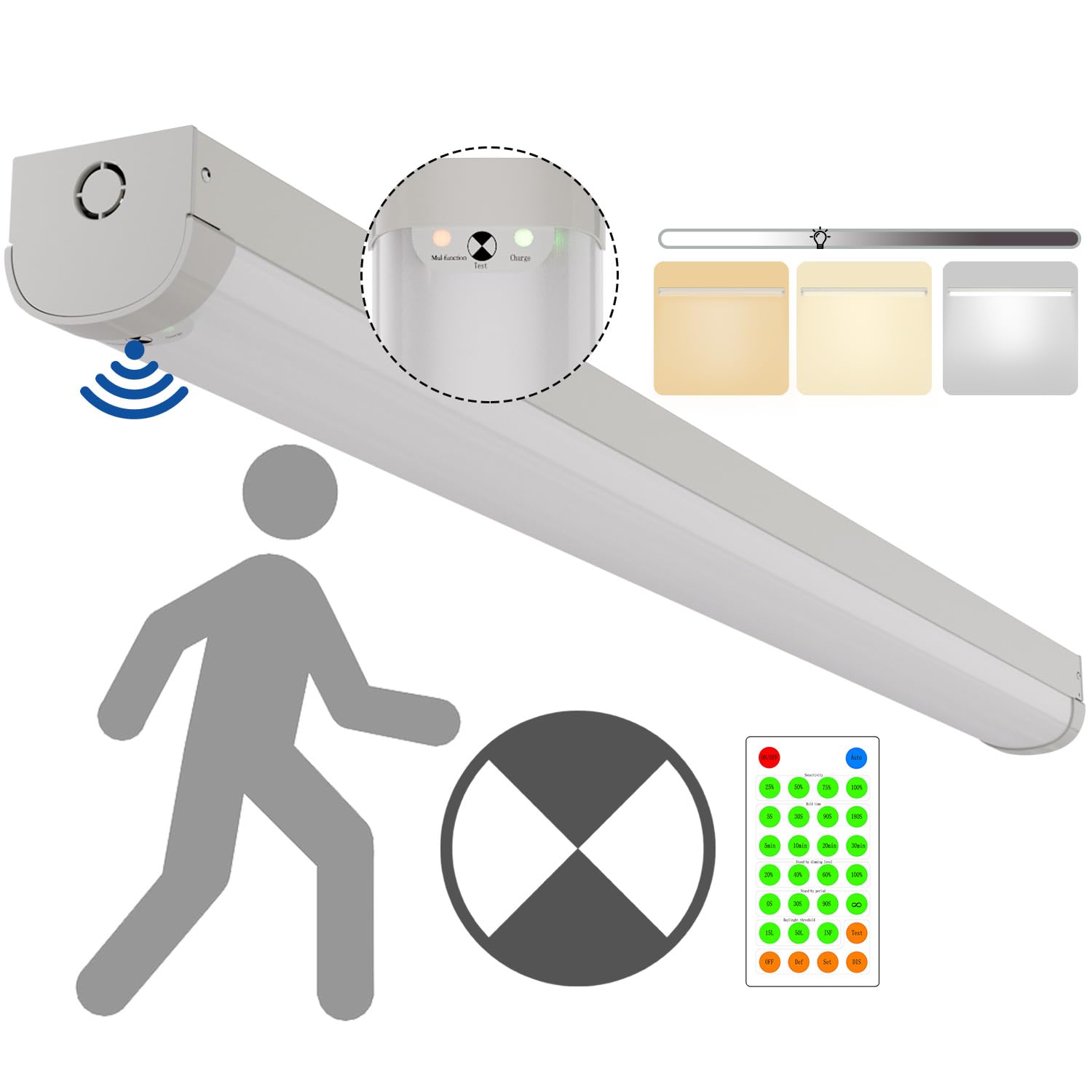 2FT Tri-Level Sensor LED Linear Strip Emergency Stairwell Light w ...