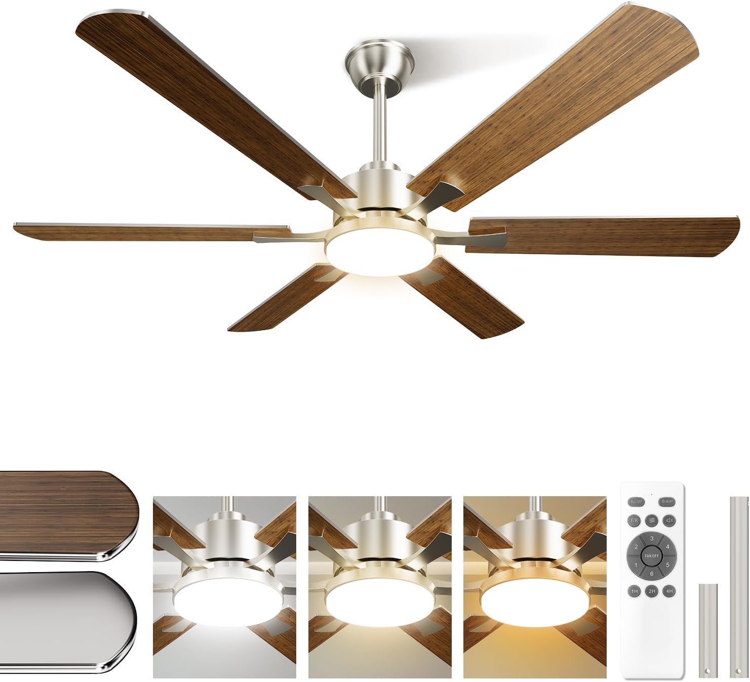 addlon Ceiling Fans with Lights, 52 inch Silver Ceiling fan with Light ...