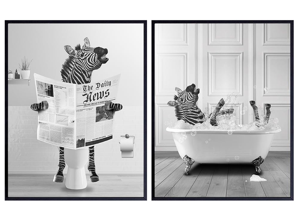 Amazon.com: Bathroom Set Wall Art & Decor - Zebra Decor Kids Bathroom ...