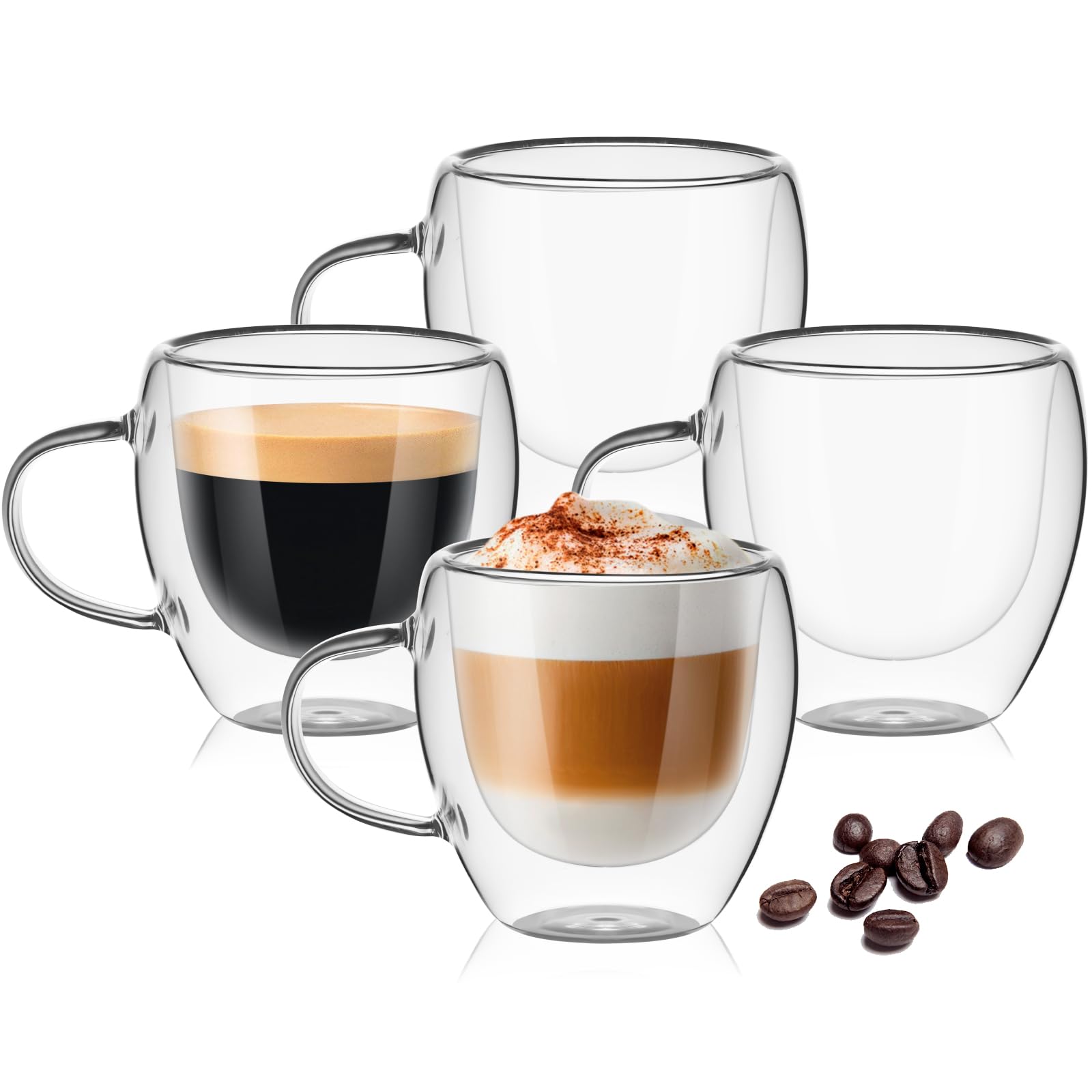 Dyserbuy Espresso Cups, Espresso Cups Set of 4, 2.8oz Double Wall ...
