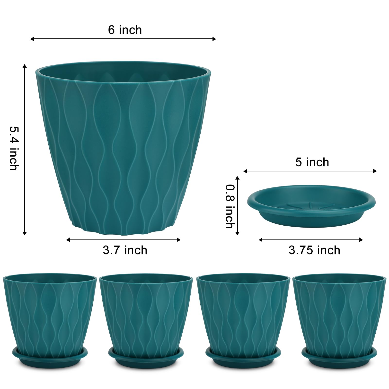 Snapklik.com : YNNICO 6 Inch Plant Pots, 5 Pack Flower Pots Outdoor ...