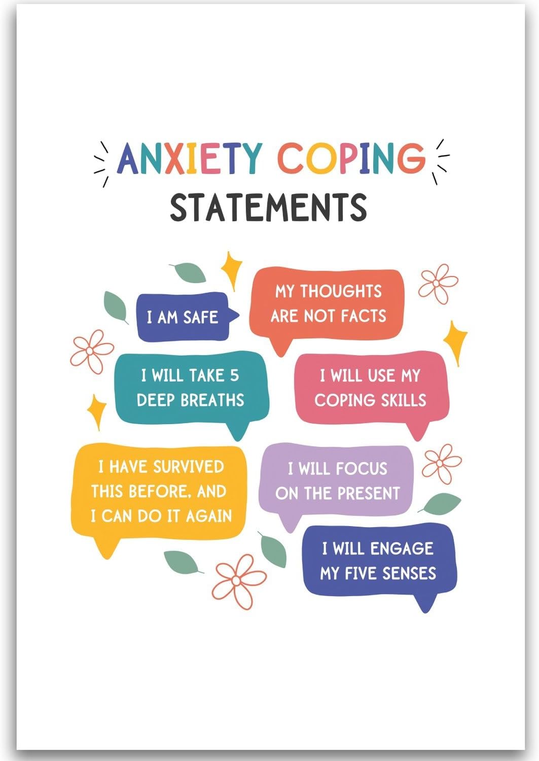 Amazon.com: Anxiety Coping Statements - Mental Health Counseling ...