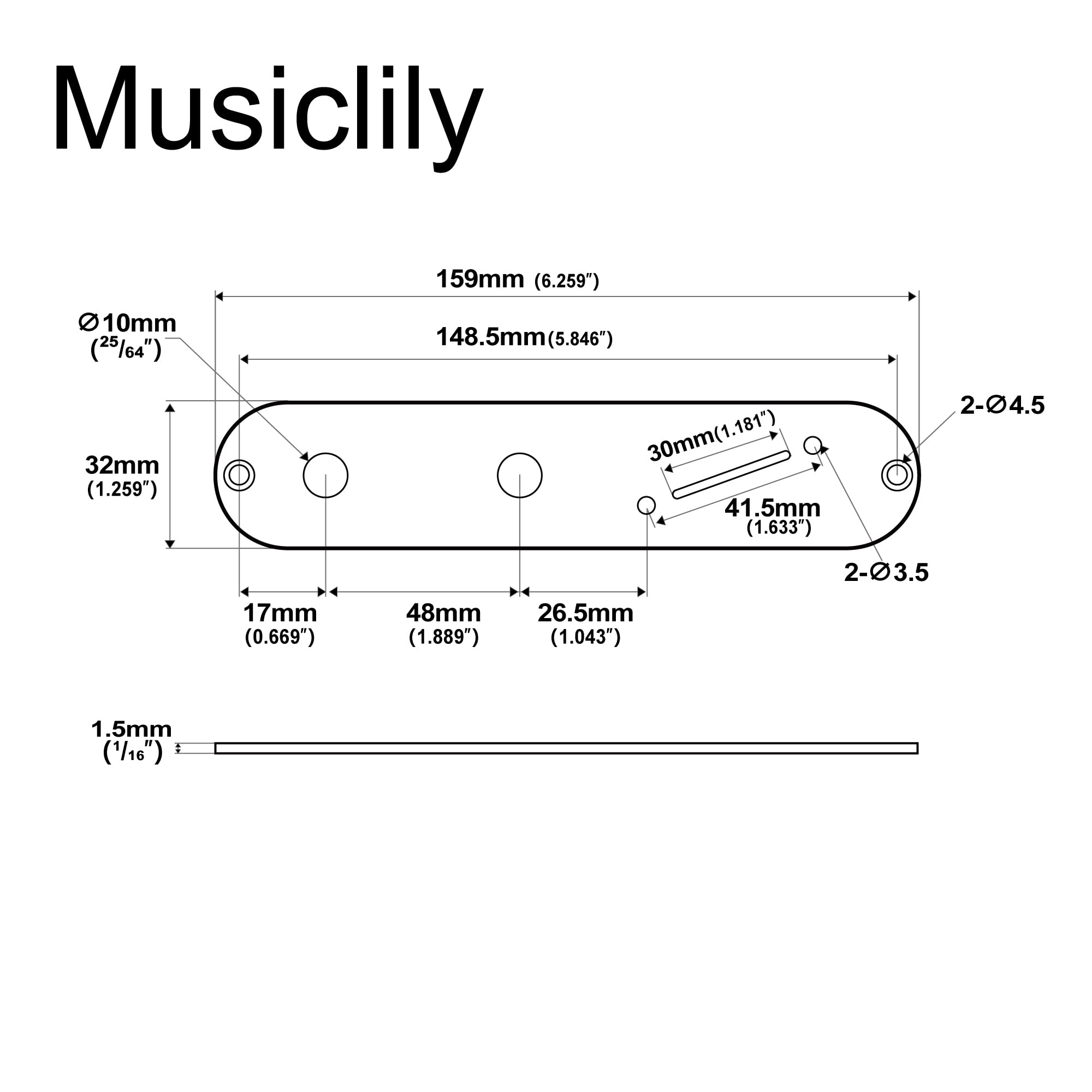 Musiclily Pro 32mm Steel Control Plate with Narrow Pots Hole Spacing ...