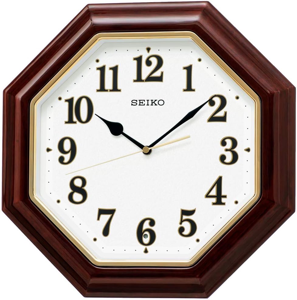 Amazon.co.jp: セイコークロック 掛け時計 電波 アナログ 八角型 木枠 濃茶木地 光沢 直径34.4×34.4×4.8cm ...
