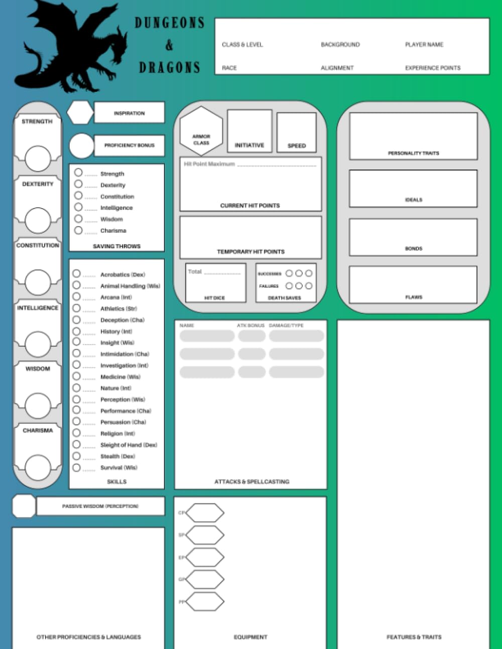 8.5x11 DND Campaign Journal: 5E Character Sheet Cover Lined Notebook ...