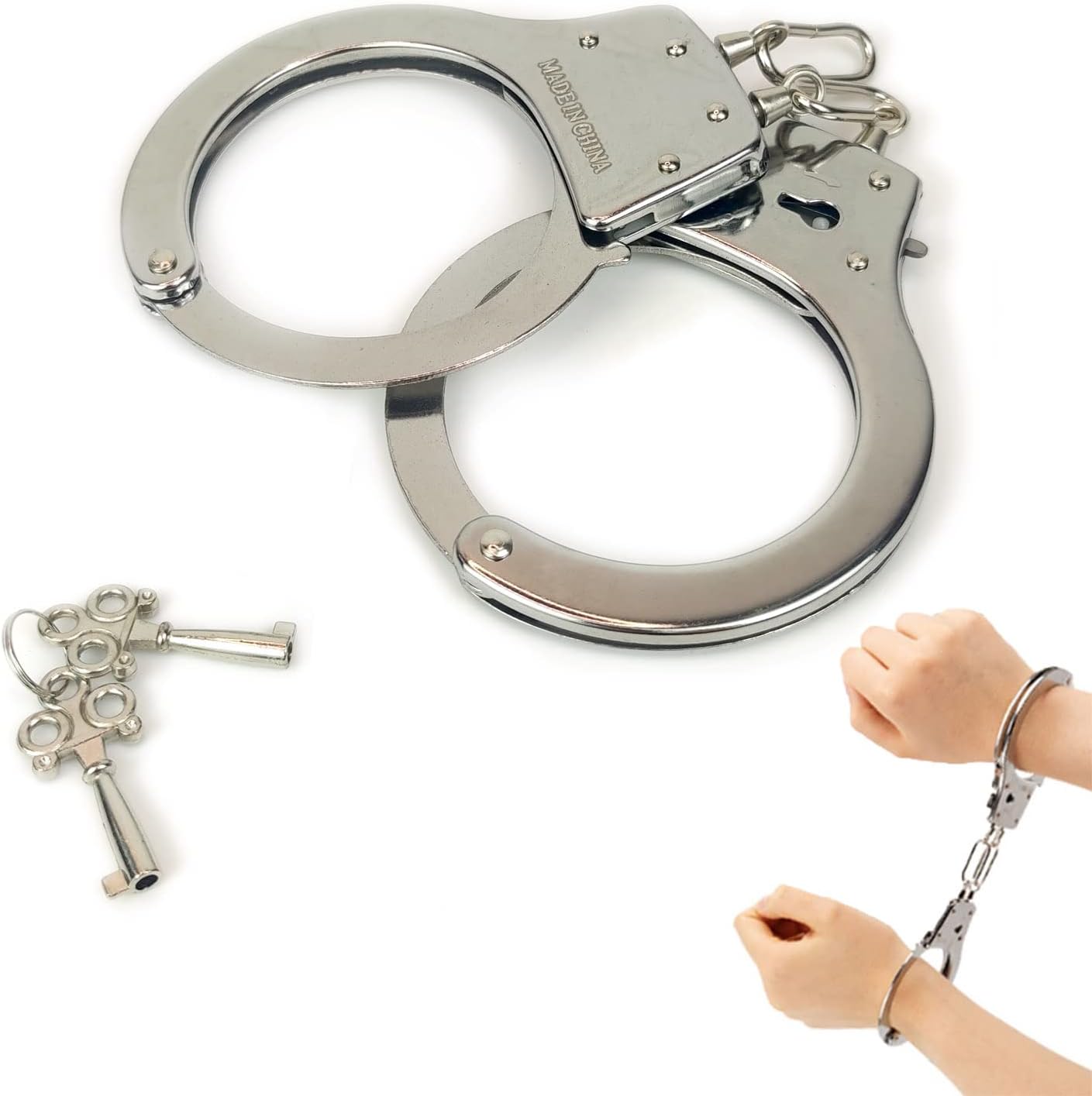 Feeziloe Metal Handcuffs Toy with Key, Safety Hand Cuffs for Police ...