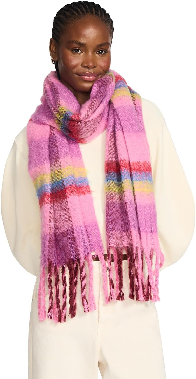 Steve Madden Lofty Plaid Winter Scarf, Strawberry Pink at Amazon Women ...