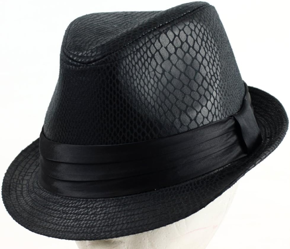 Snake Skin Pattern Leather Like Fedora Hat with Band, Black at Amazon ...