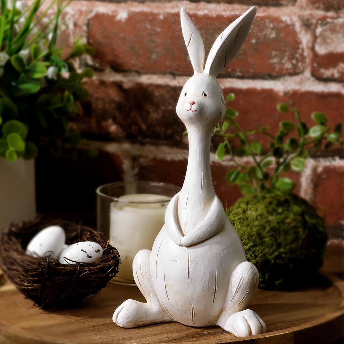 Amazon.com: Pawliss Easter Decorations Bunny Decor: White Resin Rustic ...