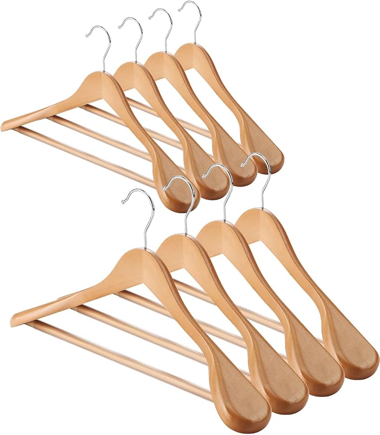 Amazon.com: AMKUFO Wide Shoulder Wooden Hangers 8 Pack Coat Hangers ...