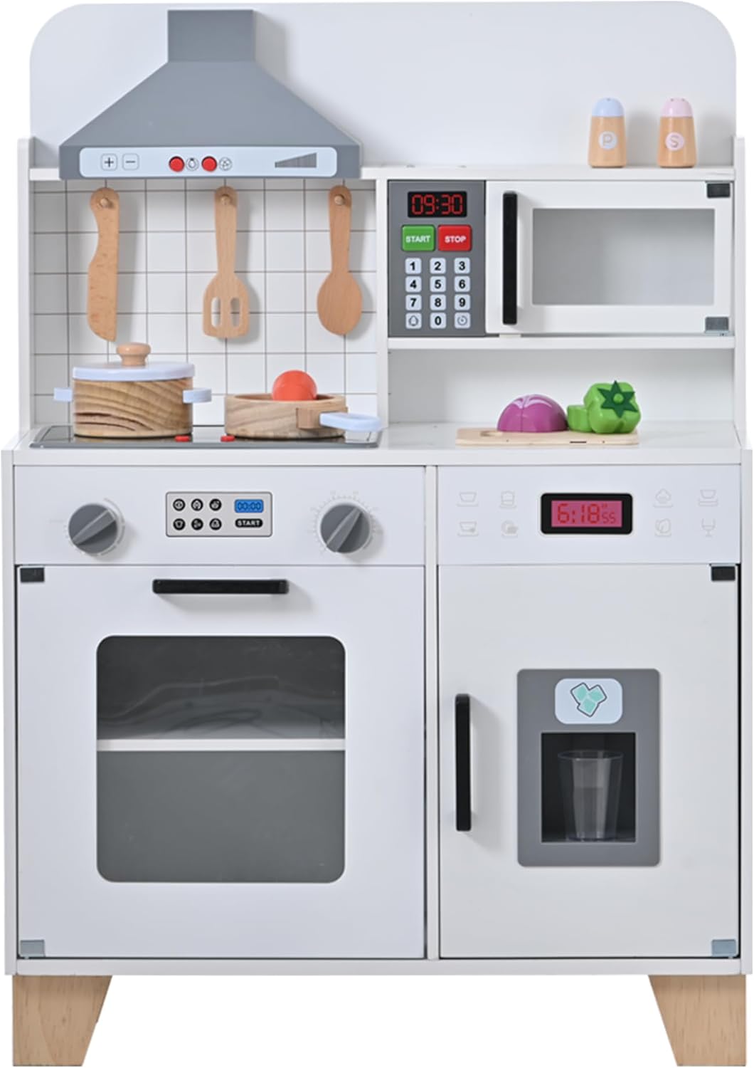 Amazon | オーエスジェイ(OSJ) OSJ【食品衛生法規格試験合格】おままごと キッチン 木製 知育玩具 台所 おもちゃ ライト付き 音が鳴る 製氷機 調理器具付き 調味料 食材 野菜 ...