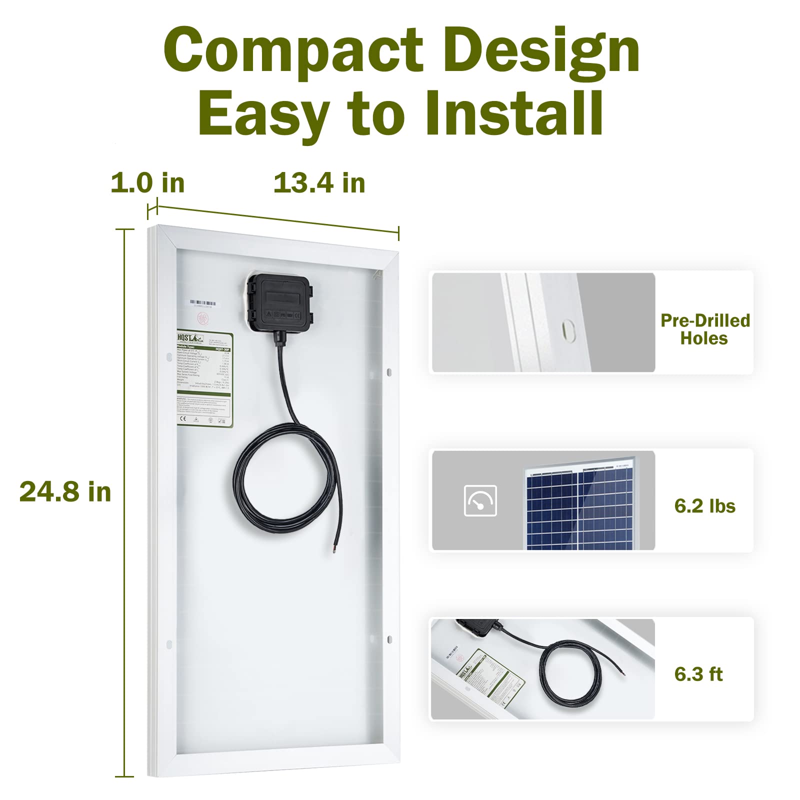 HQST Solar Panel 30 Watt 12 Volt Polycrystalline Portable, High ...