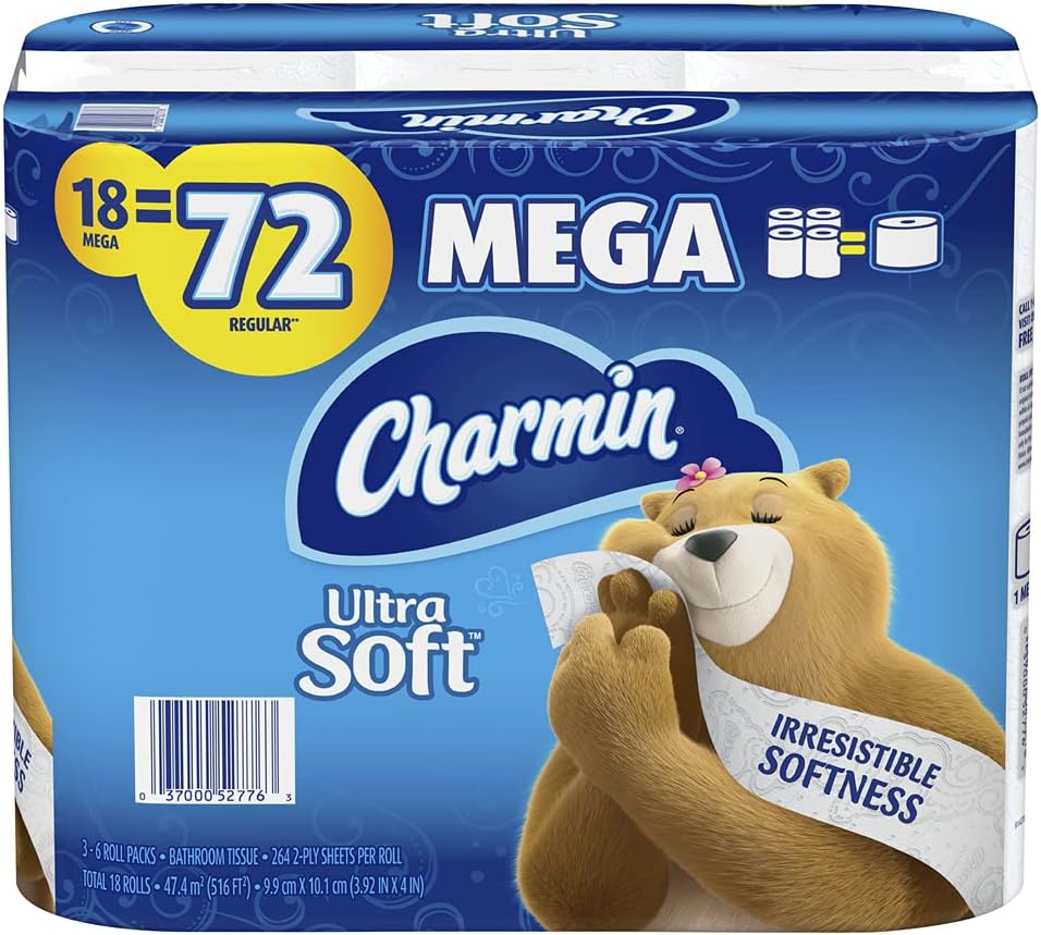 Amazon.com: Charmin Ultra Soft Toilet Paper 12 Mega Rolls = 48 Regular ...
