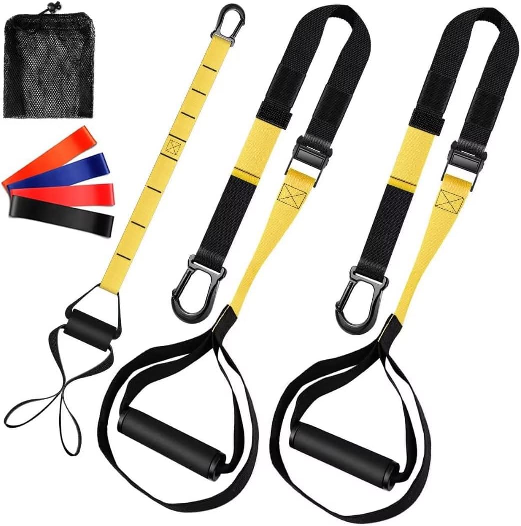 Sling Trainer with 2 Adjustable Straps + 1 Door Anchor + 4 Rubber Bands ...