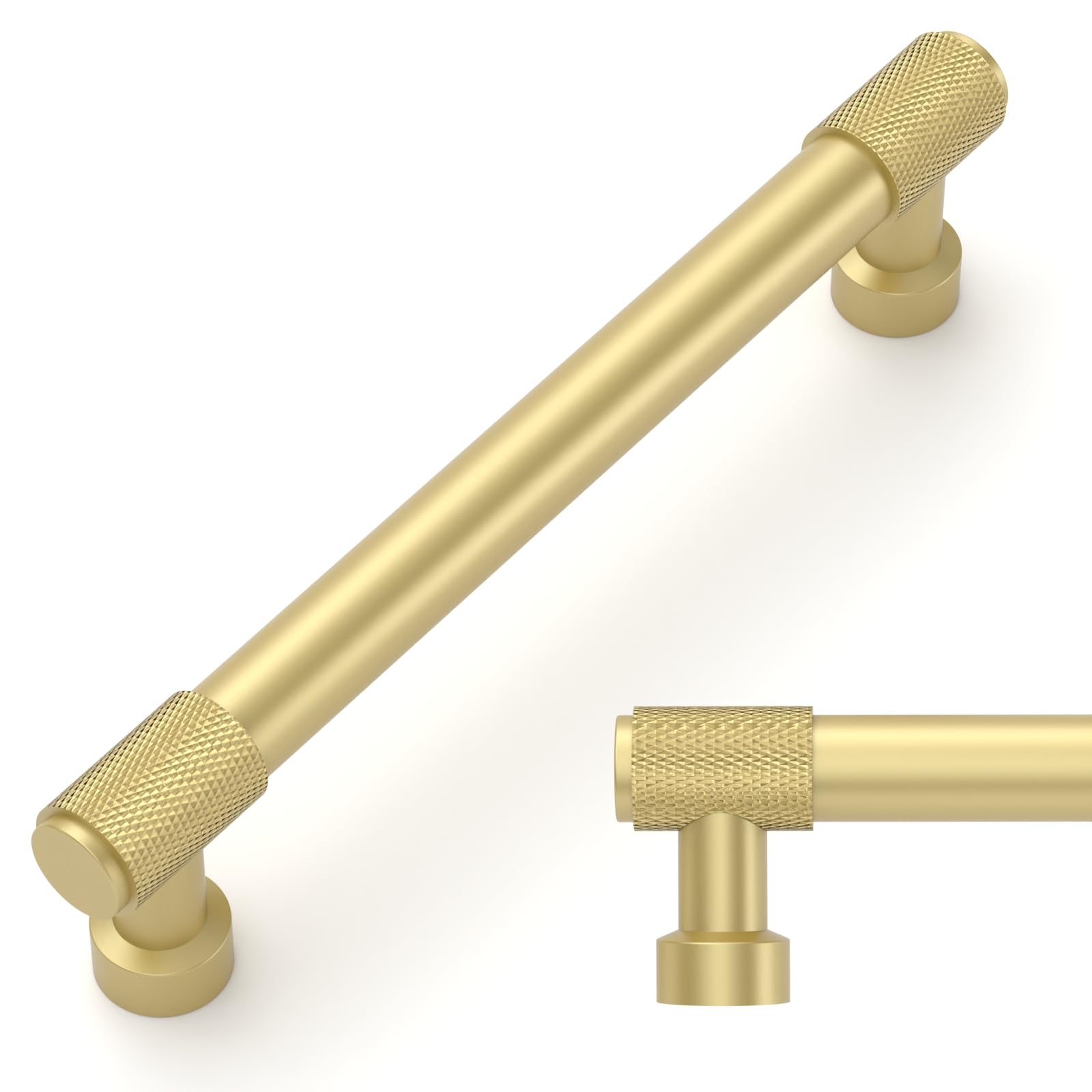 Amerdeco 10 Pack Brushed Gold Knurled Cabinet Pulls 5 Inch(128mm) Hole ...