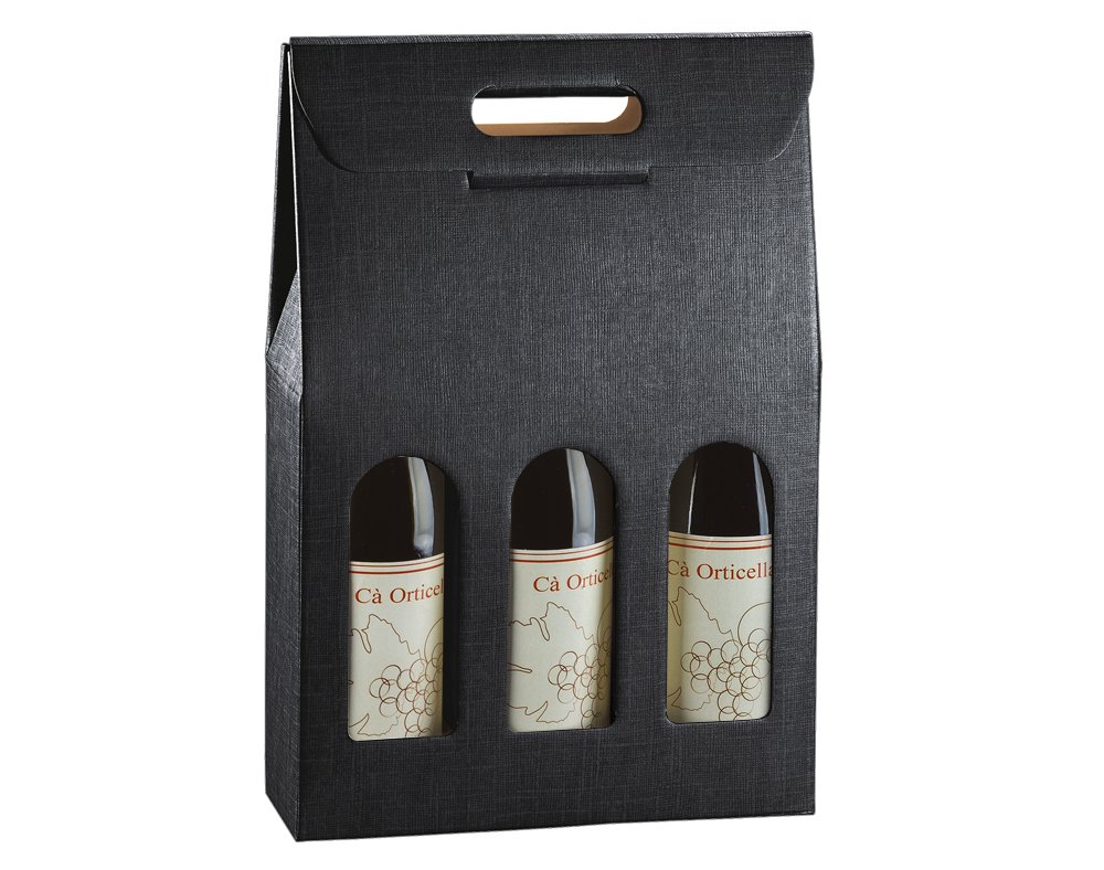 Black Wine Bottle Gift Box for 3 Bottles Gift Wrap Bottle Bags and ...