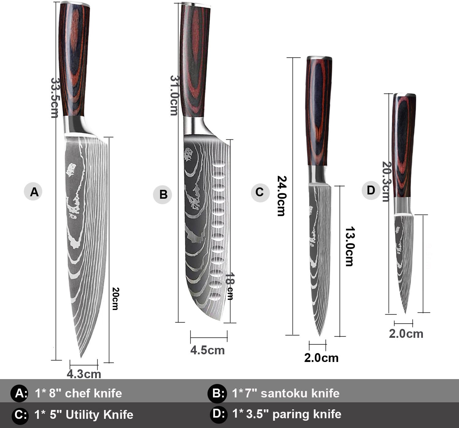 Snapklik.com : Kitchen Knife Set, Professional 4 Pcs Kitchen Chef Knife ...