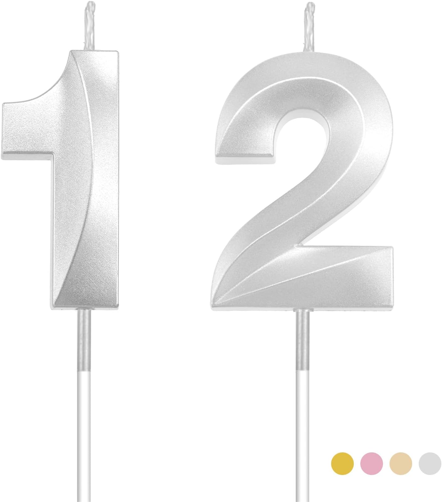 Amazon.com: 21st & 12th Birthday Candles for Cake, Silver Number 21 12 ...