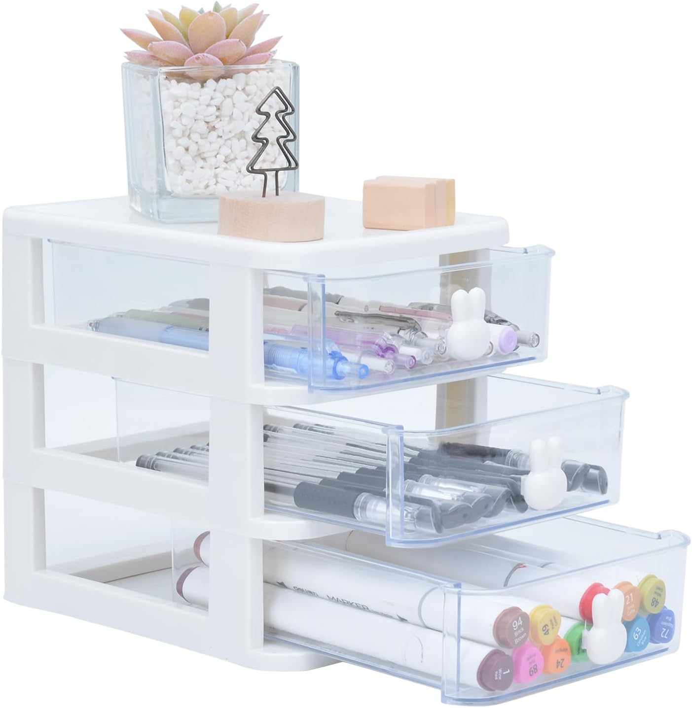 Amazon.com: ONEFOLL Stackable Drawer Desk Organizer,Plastic Storage ...