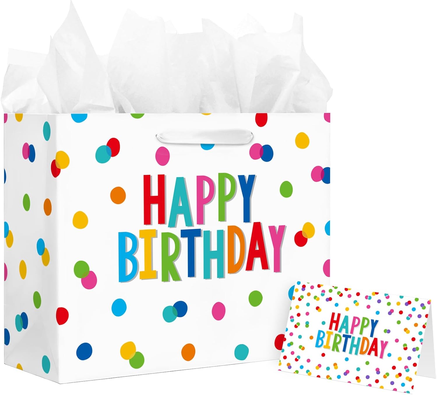 Amazon.com: Happy Birthday Gift Bag with Card & Tissue Paper - Dots ...