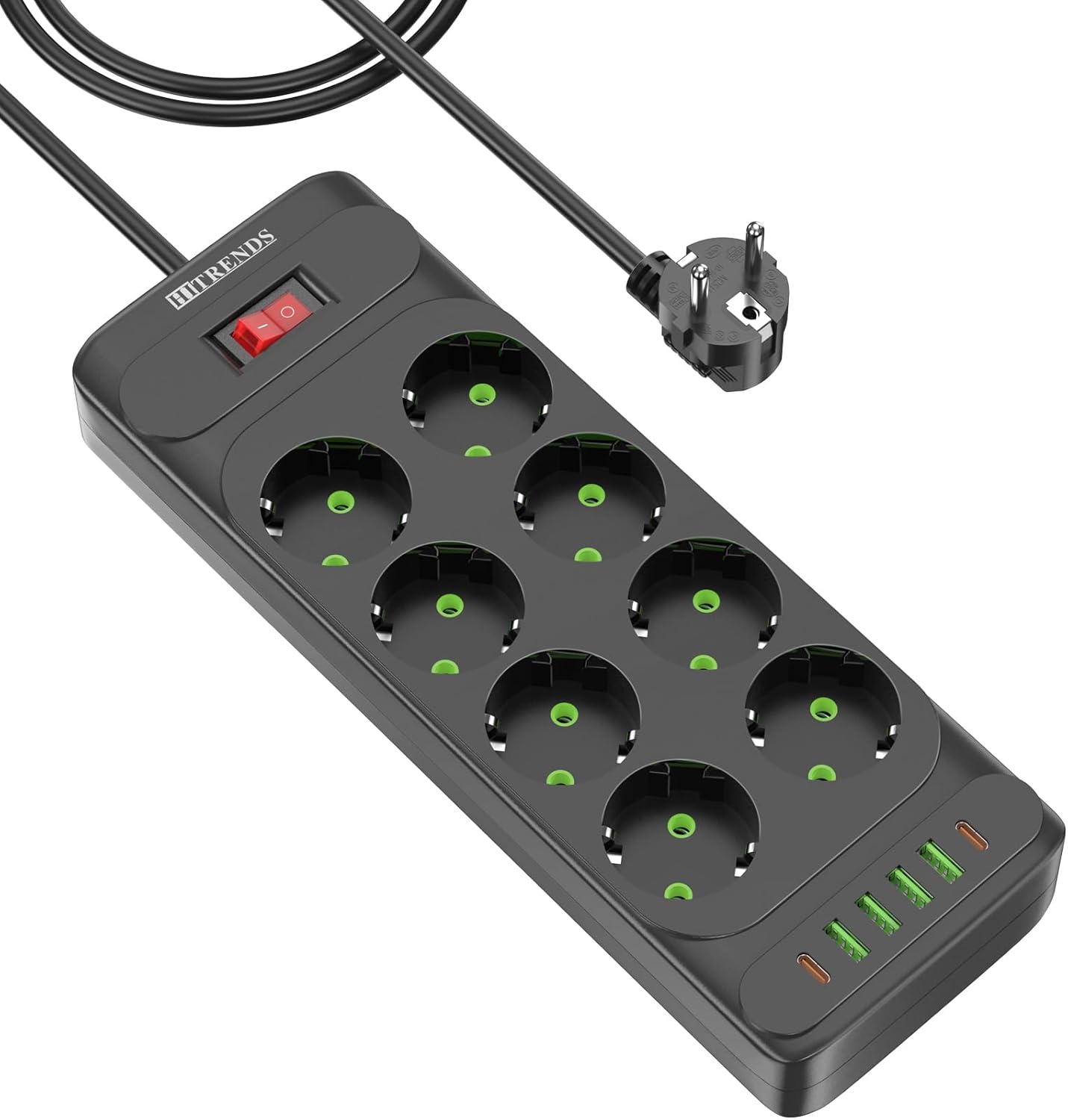 8 Fach Steckdose, Steckdosenadapter mit 4 USB A und 2 USB C, mit 2M ...