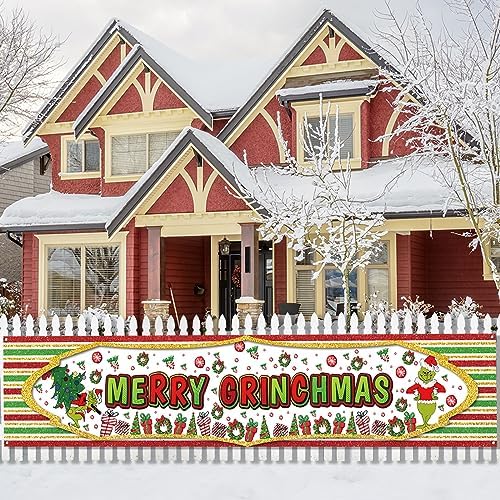 Amazon.com : Grinch Christmas Decorations Merry Grinchmas Banner for ...