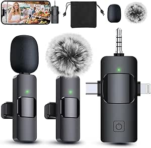 Amazon.com: PQRQP 3 in 1 Professional Wireless Lavalier Microphone for iPhone, Android, Camera ...