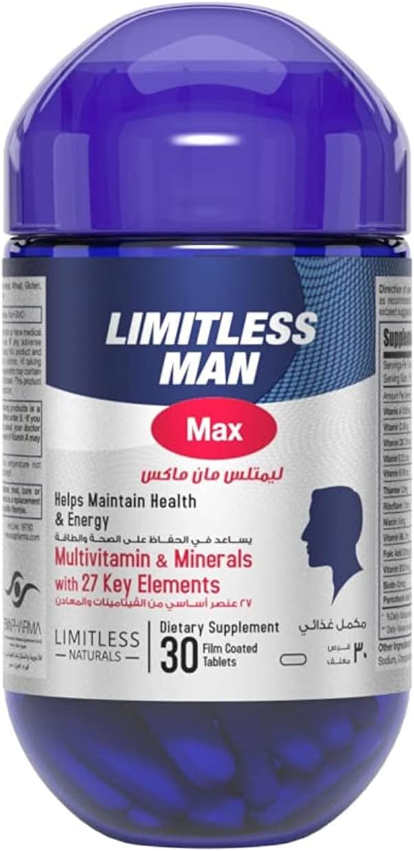 Limitless Naturals Man Max Multivitamin Dietary Supplement for Men 30 ...