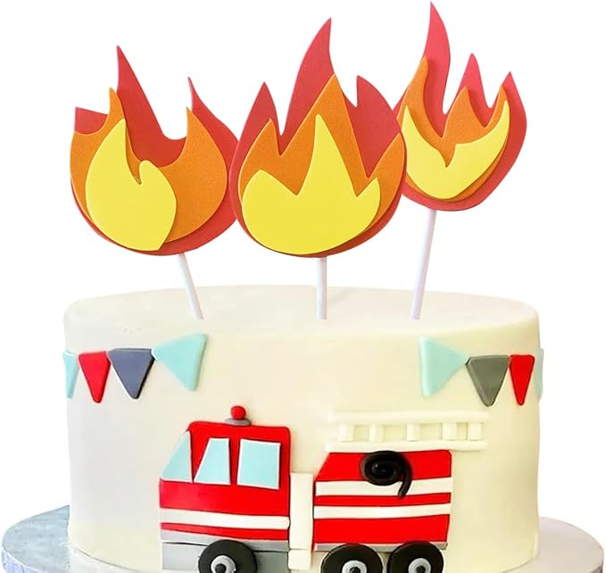 Amazon.com: Fire Truck Cake Topper,Fire Cake Pick Fire Flame Cake ...