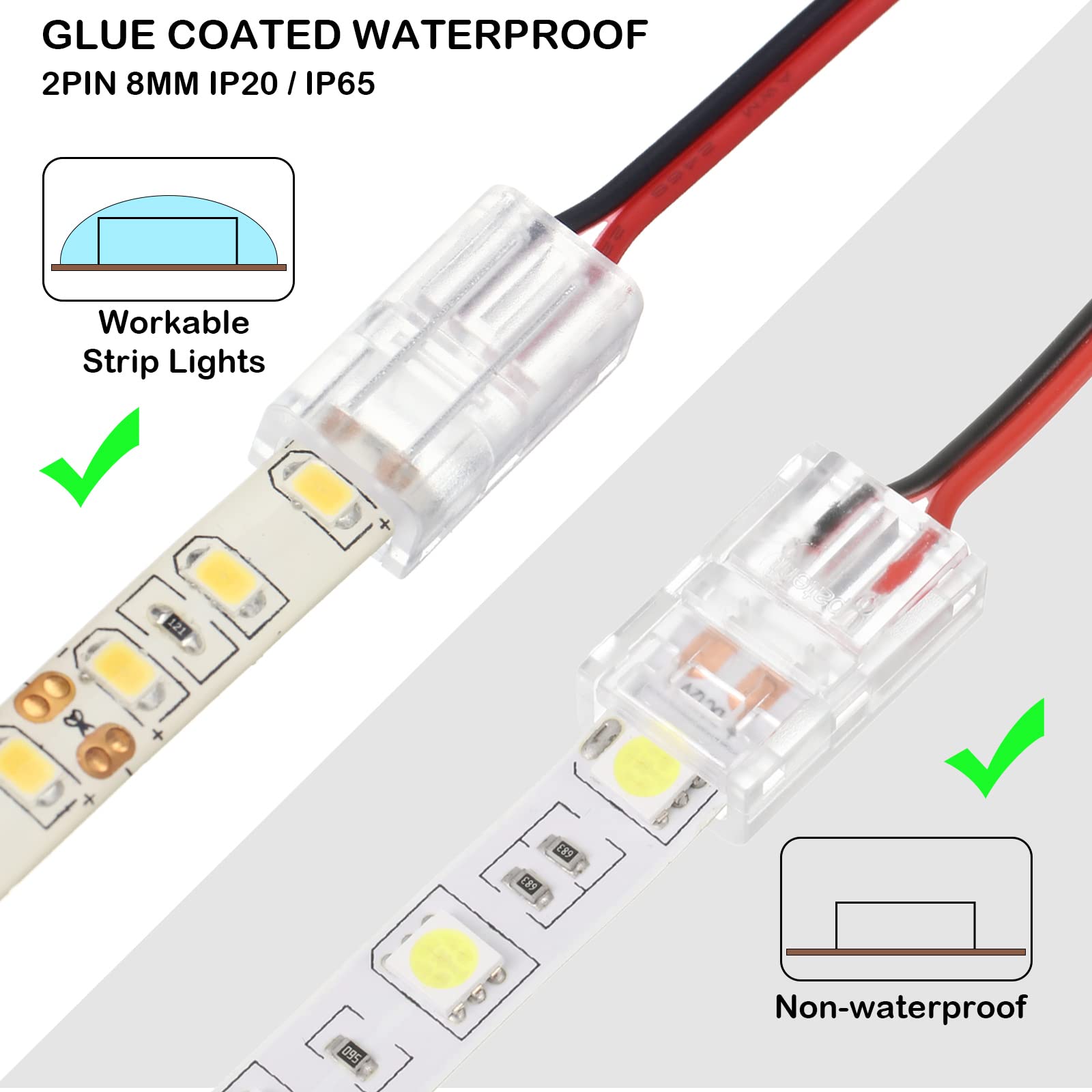 Snapklik.com : 10 Packs Solderless LED Strip Connector Transparent ...