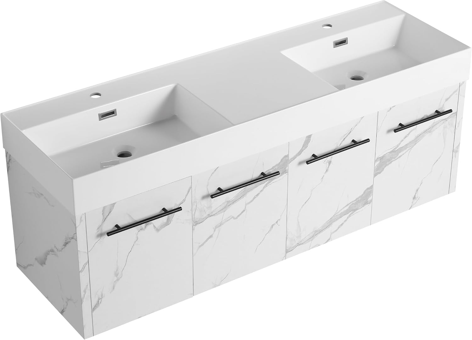YiaFurio 60 Inch Bathroom Vanity with Double Resin Sink,Modern Wall ...