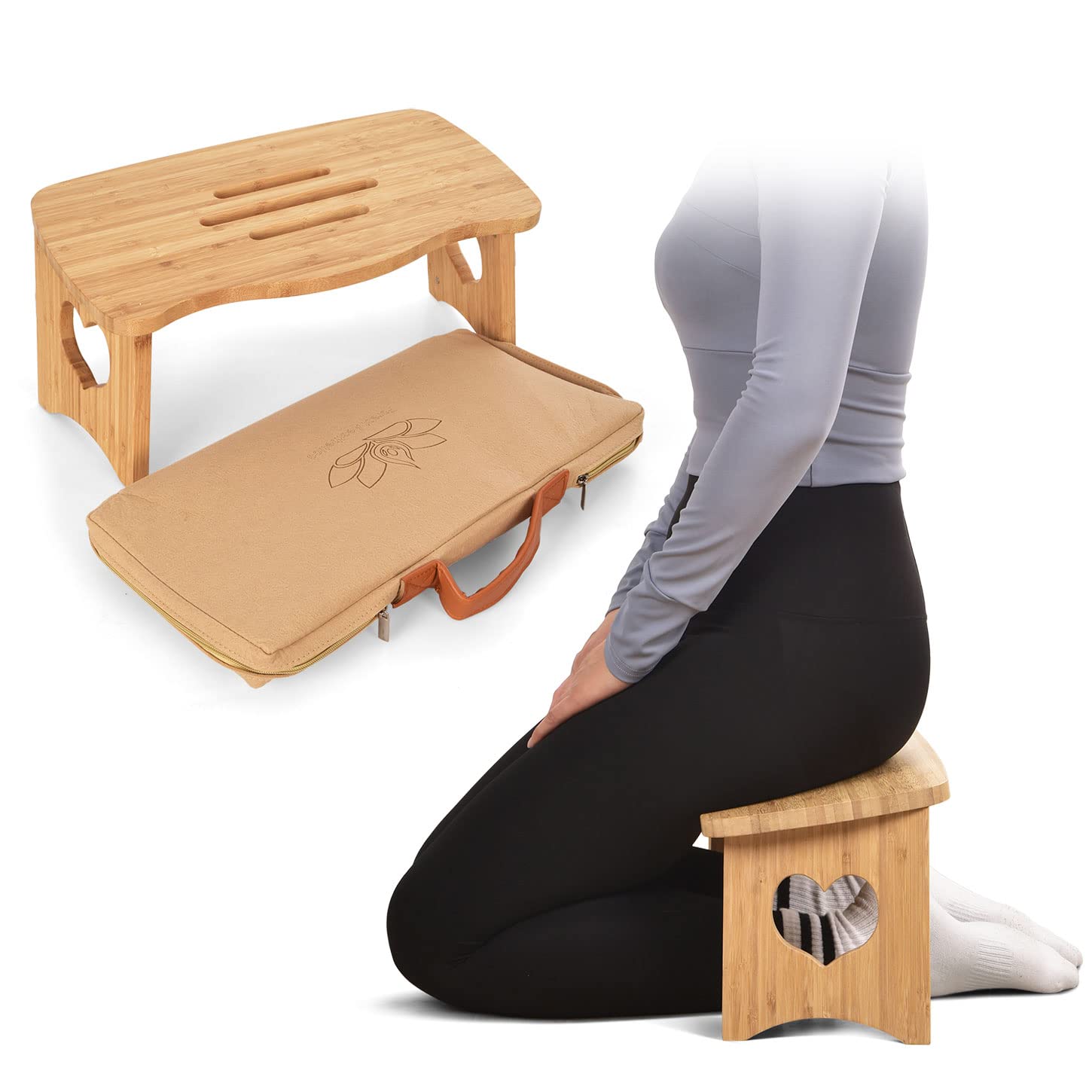 Kneeling Meditation Bench with Foldable Legs & Cushion — Perfect ...
