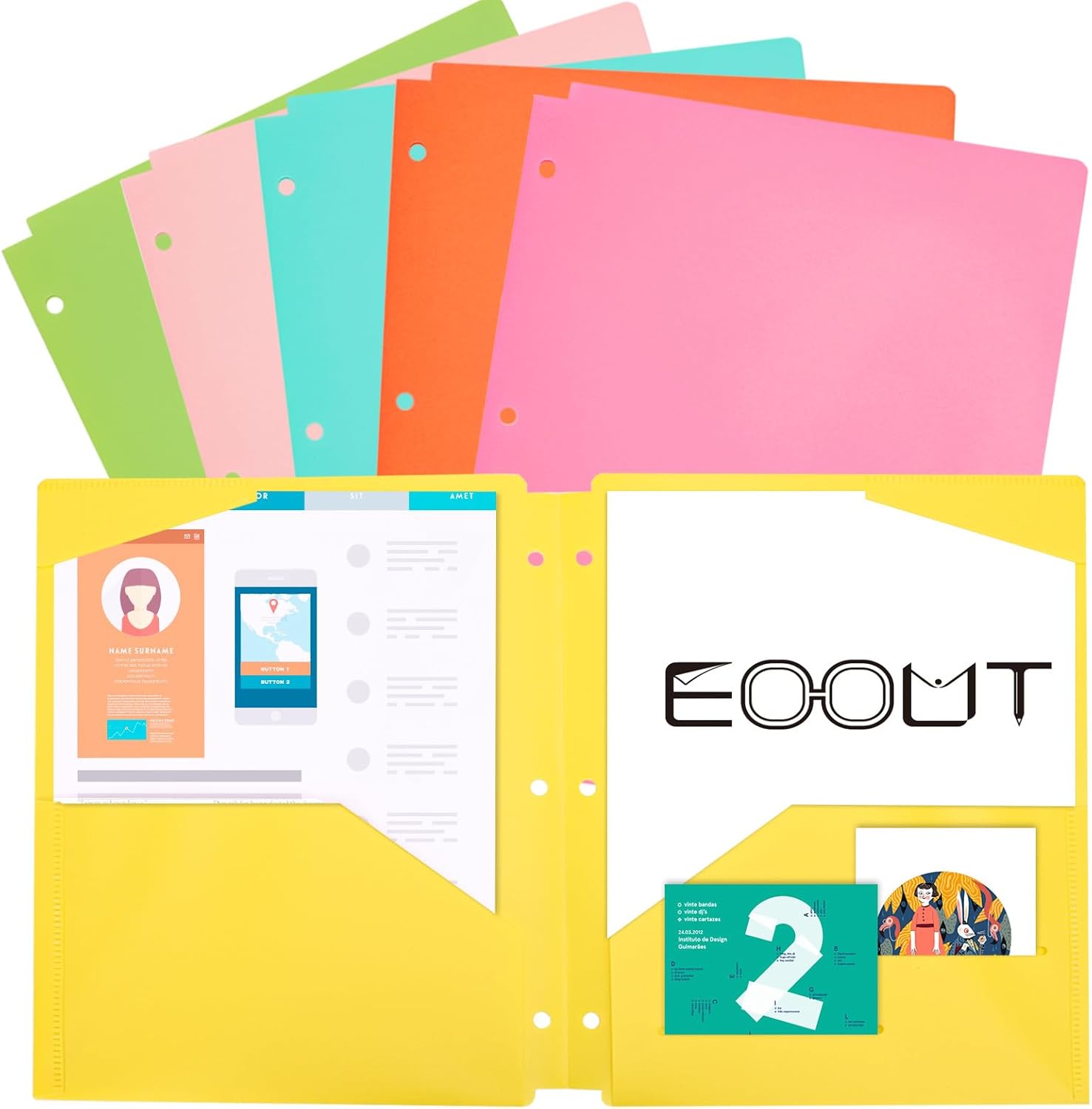 Amazon.com : EOOUT 6pcs Plastic File Folders with Pockets 3 Hole ...