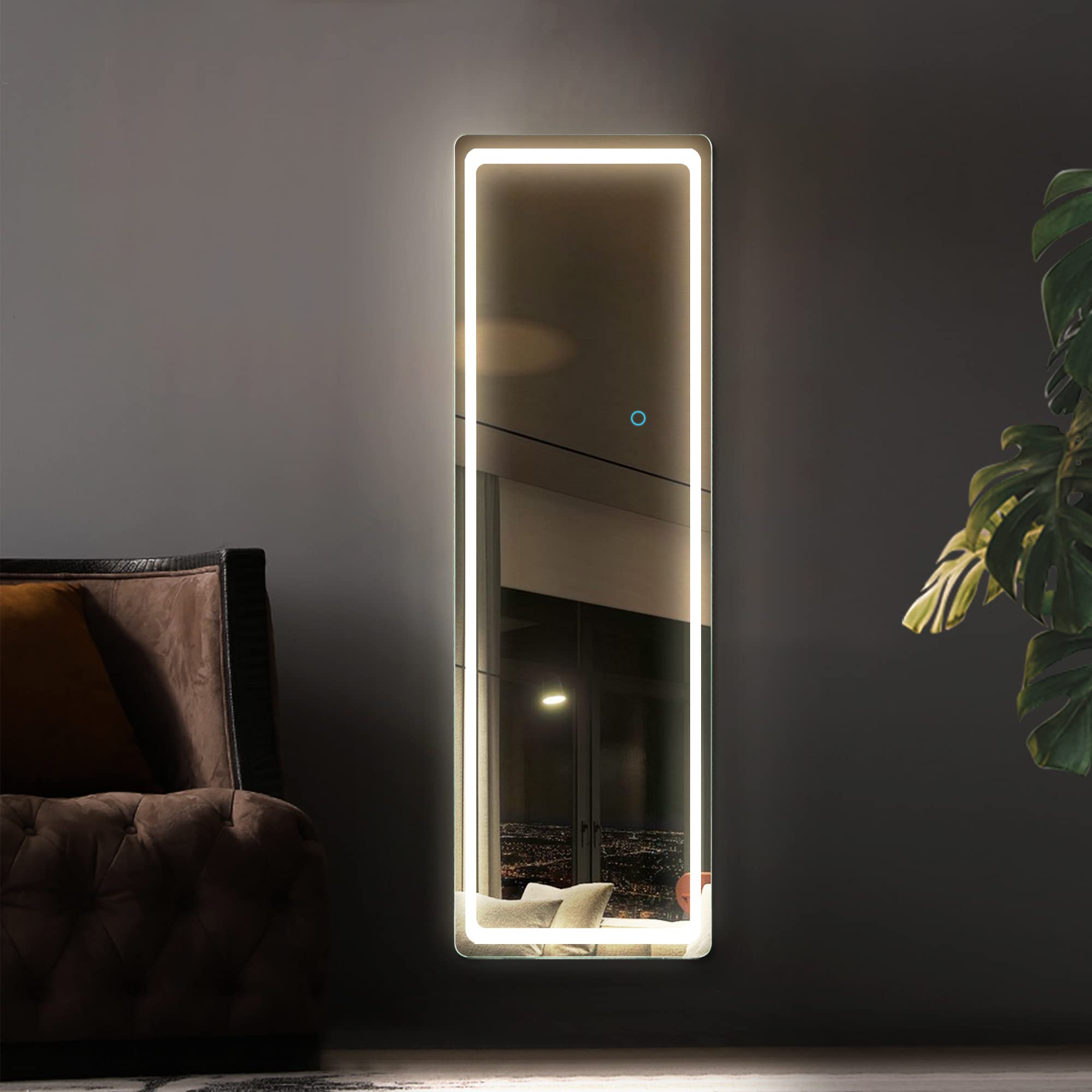 LVSOMT Full-Length Mirror with Lights, 47"x14" LED Lighted Wall Mounted ...