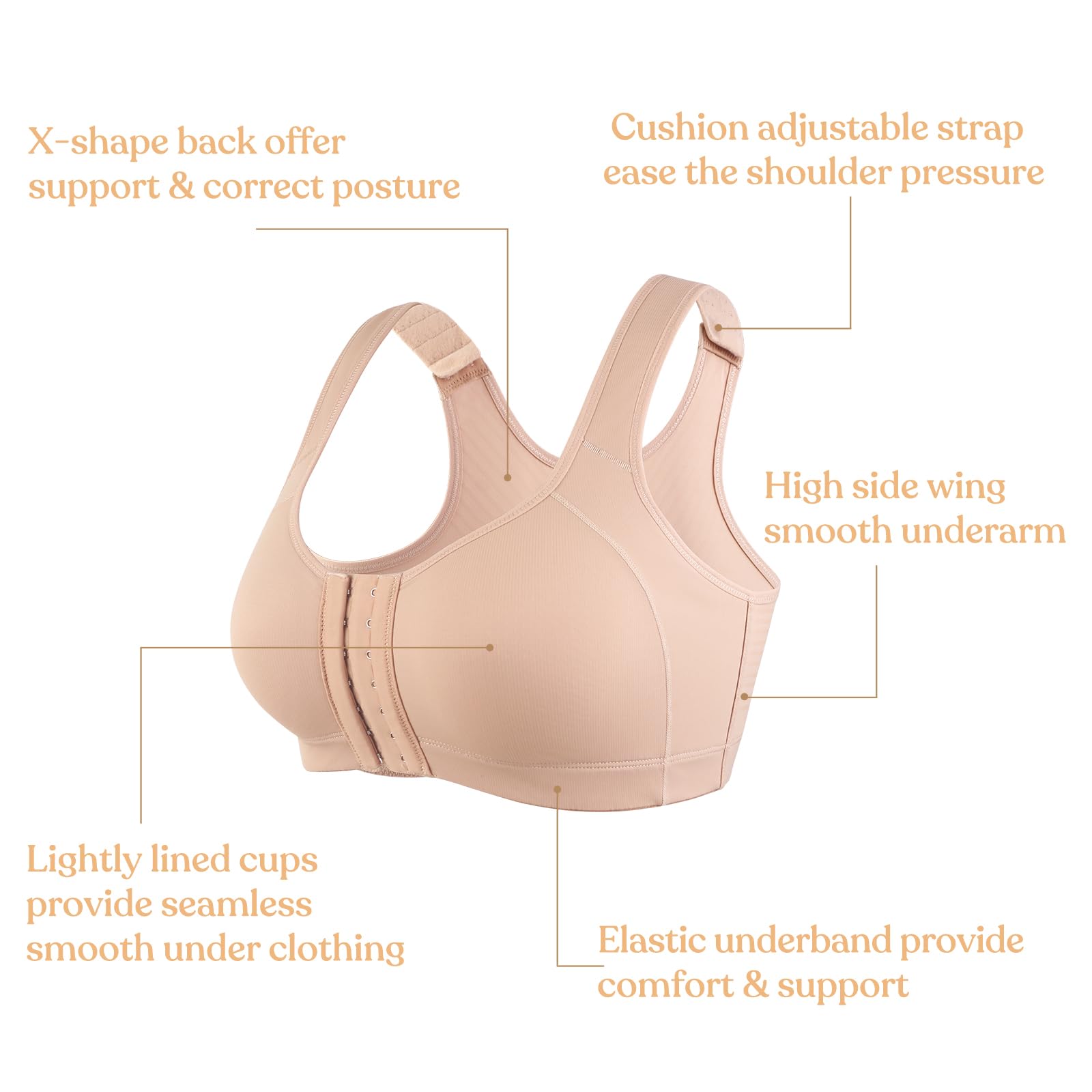 Snapklik.com : Front Closure Posture Bra - Womens Wireless Full ...