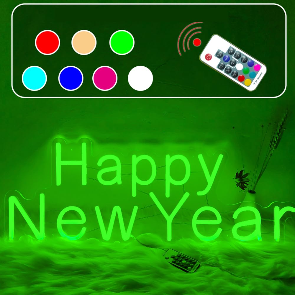 30 inch Happy New Year LED Neon Sign, Color Changing Hanging Dimmable ...
