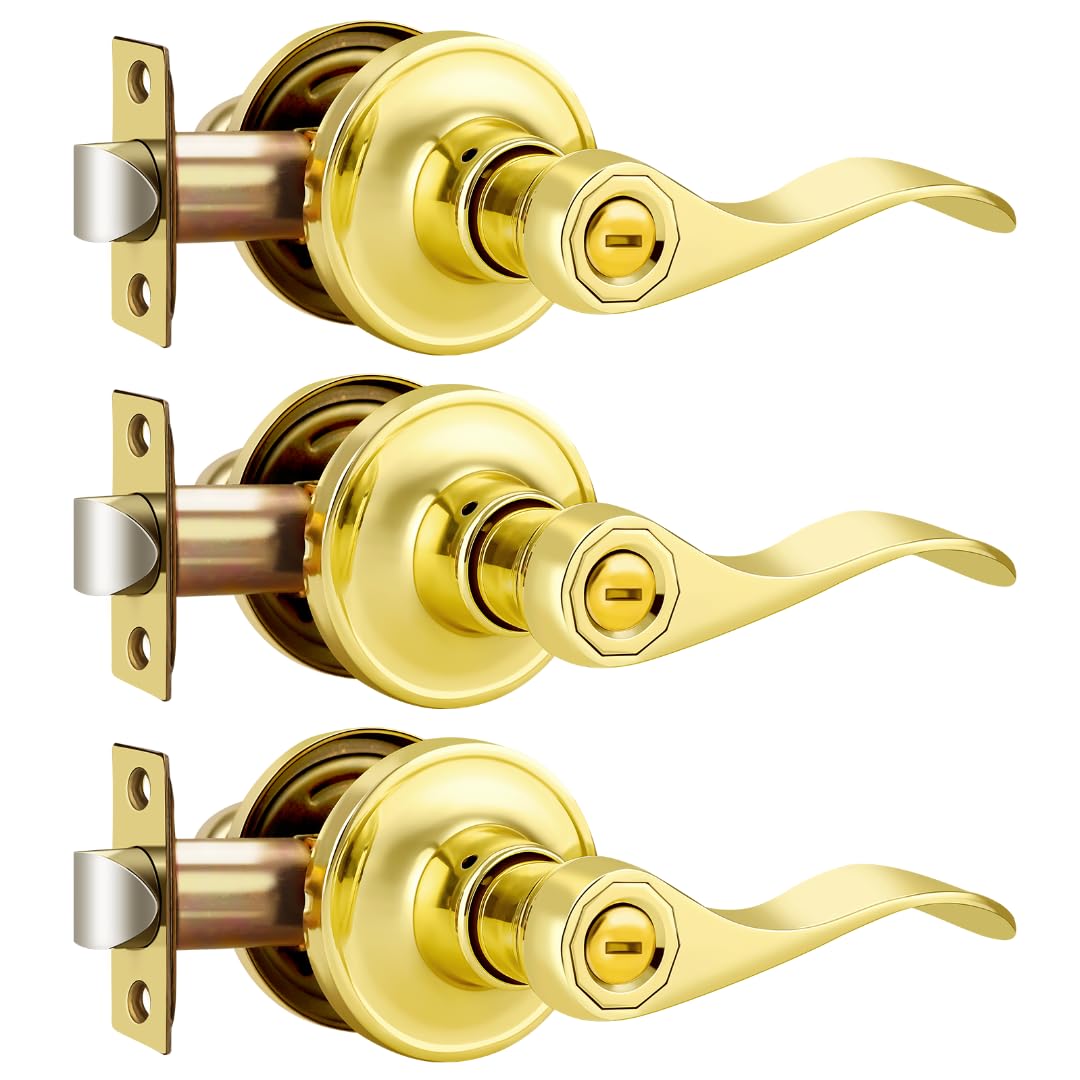 NIZADO 3 Pack Gold Door Handles Interior, Privacy Door Handles for ...