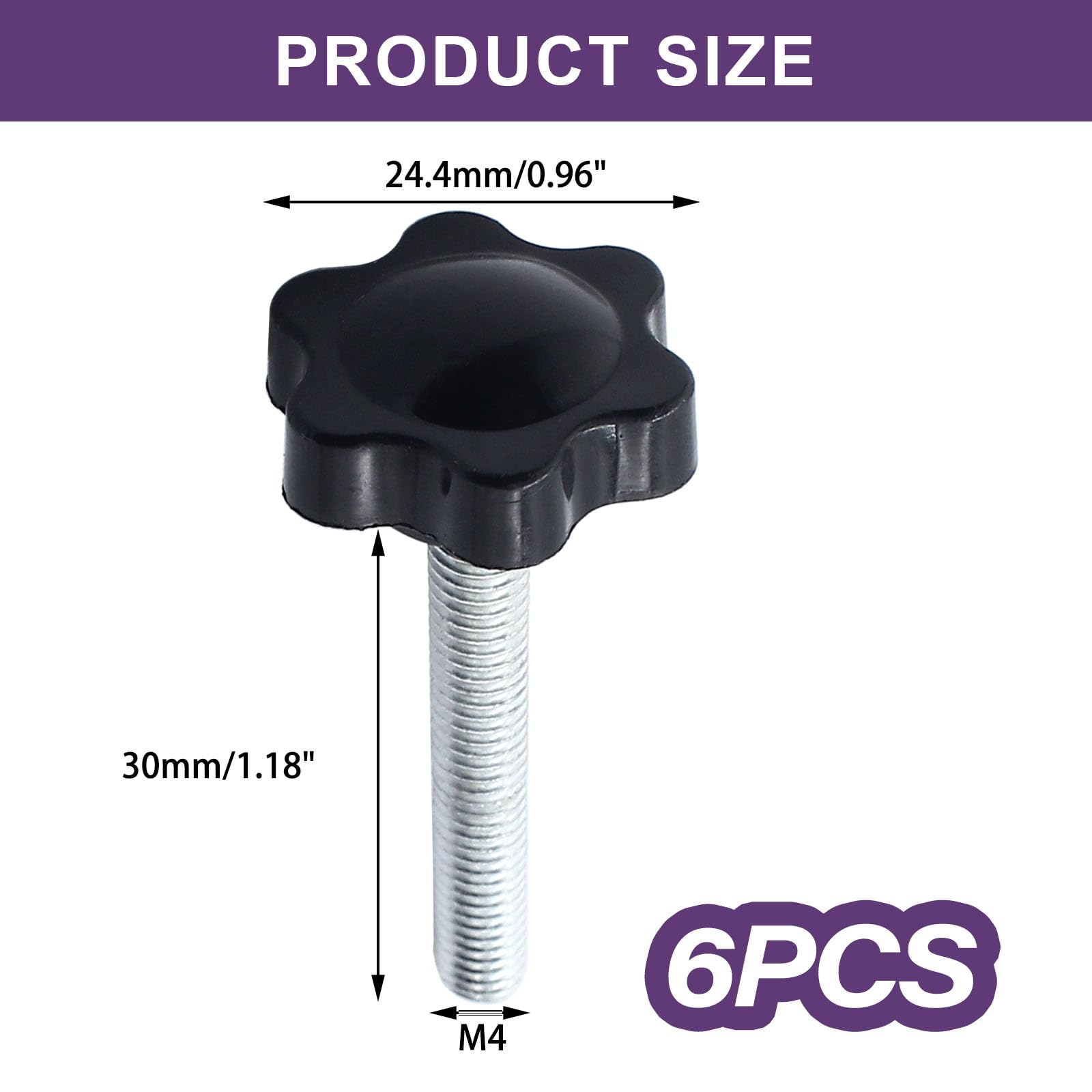Snapklik.com : 6 Pieces M4 X 30mm Thread Star Knobs, Plastic Hex Shaped ...