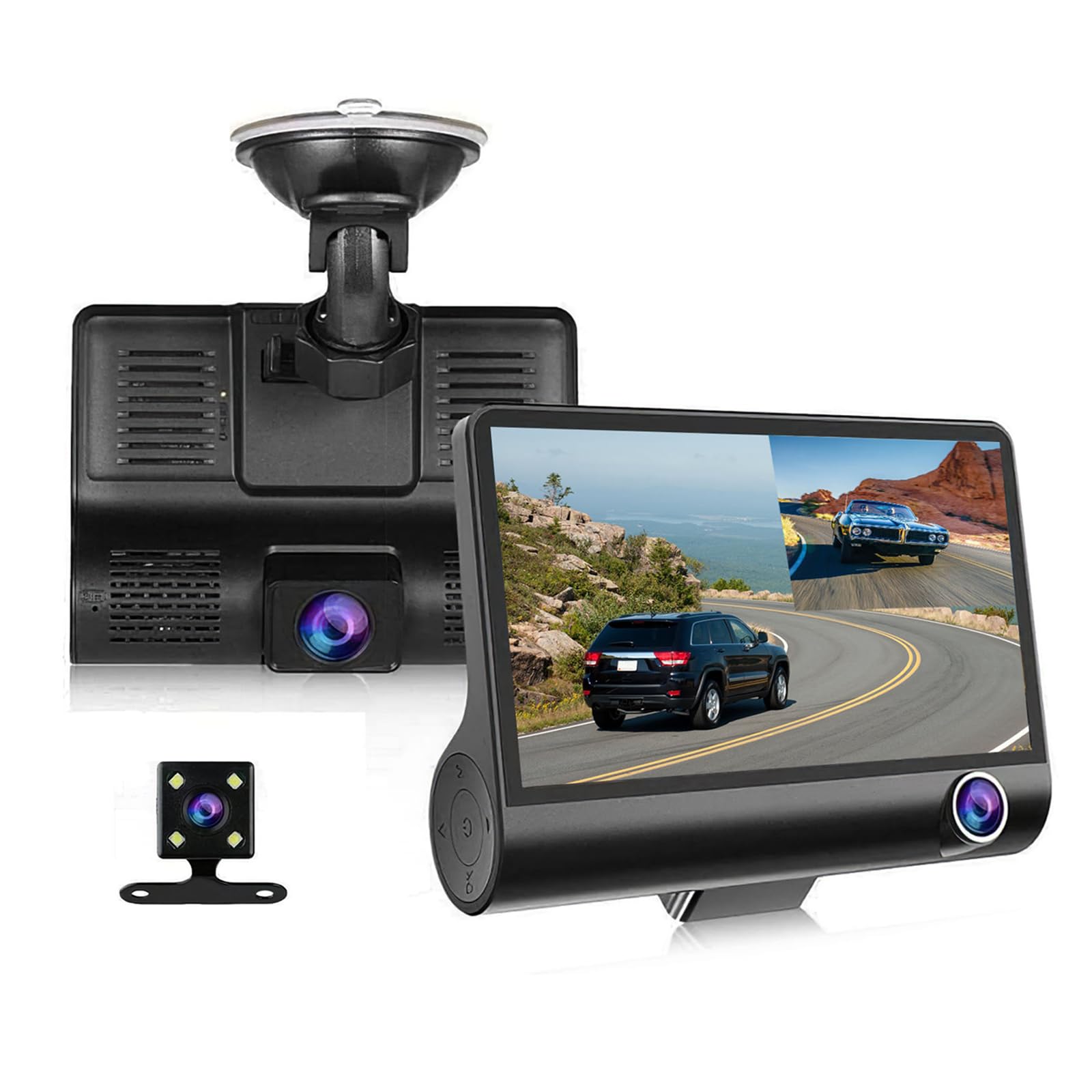 Snapklik.com : 3 Channel Dash Cam Front Rear Inside, 4 Inch Screen Dash ...