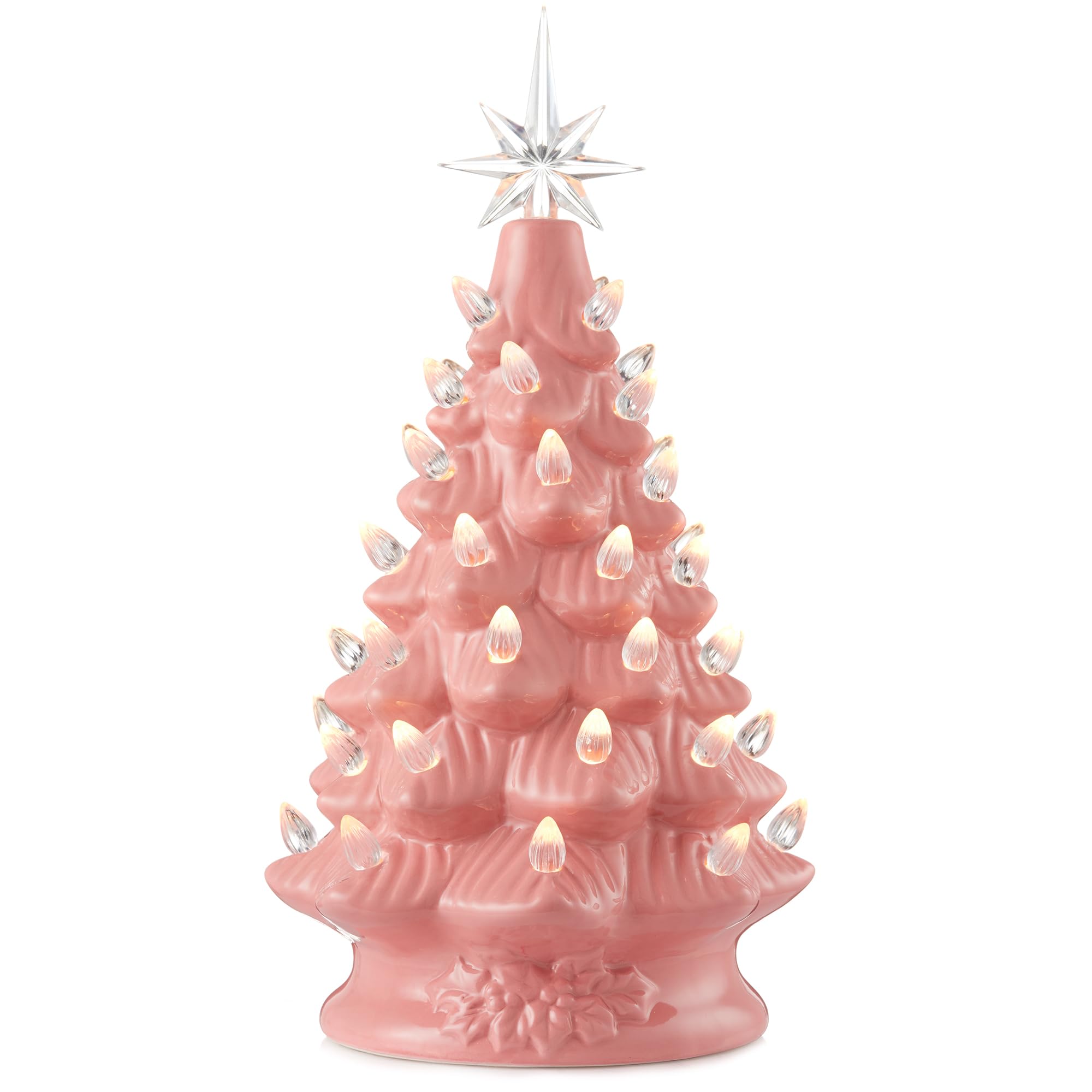 Amazon.com: Casafield Hand Painted Ceramic Christmas Tree, Pink 12-Inch ...