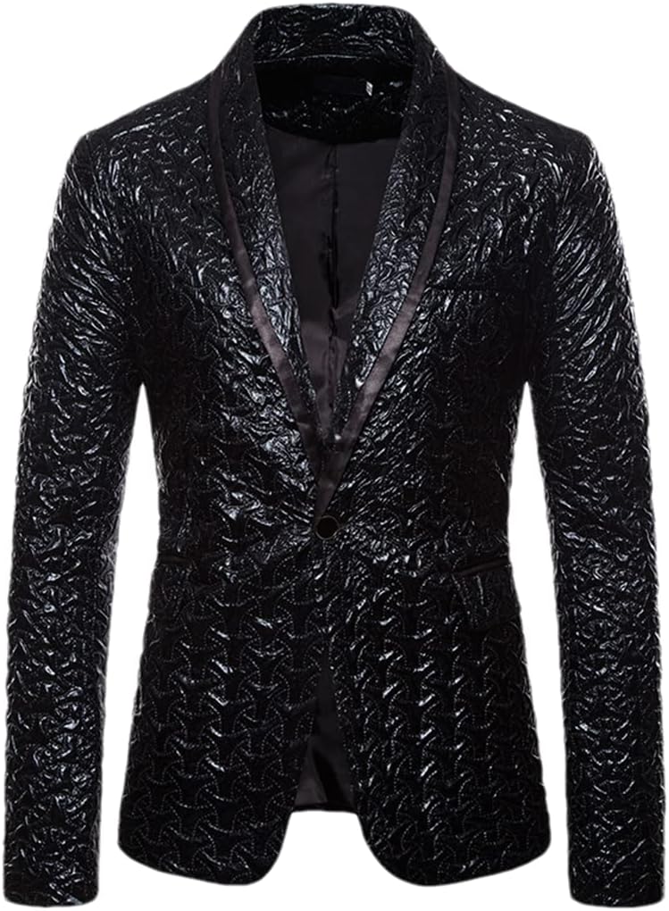 Amazon.com: Shiny Gold Glitter Suit Jacket Men Shawl Collar Blazer ...