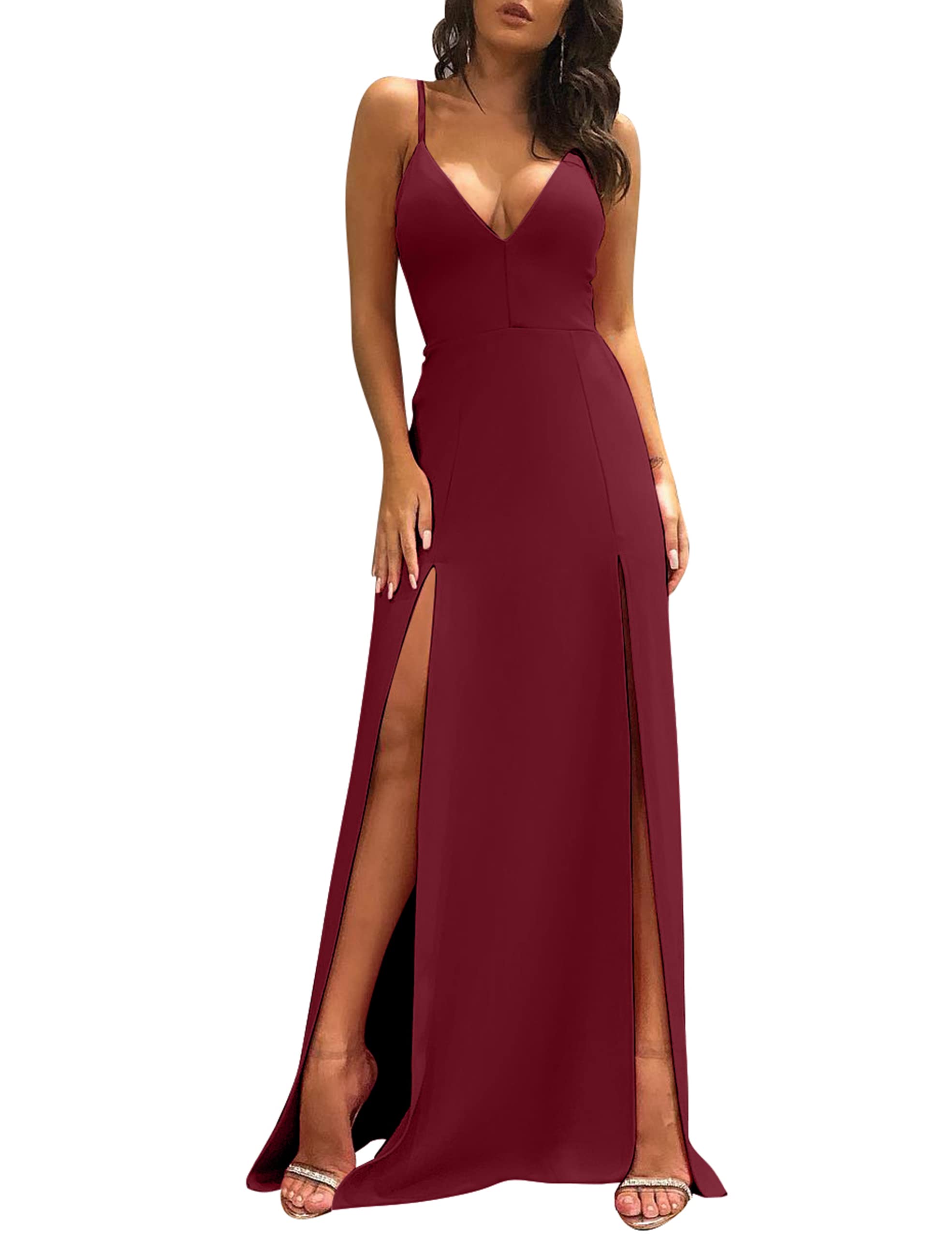 TOB Women's Sexy Sleeveless Spaghetti Strap Backless Split Cocktail ...