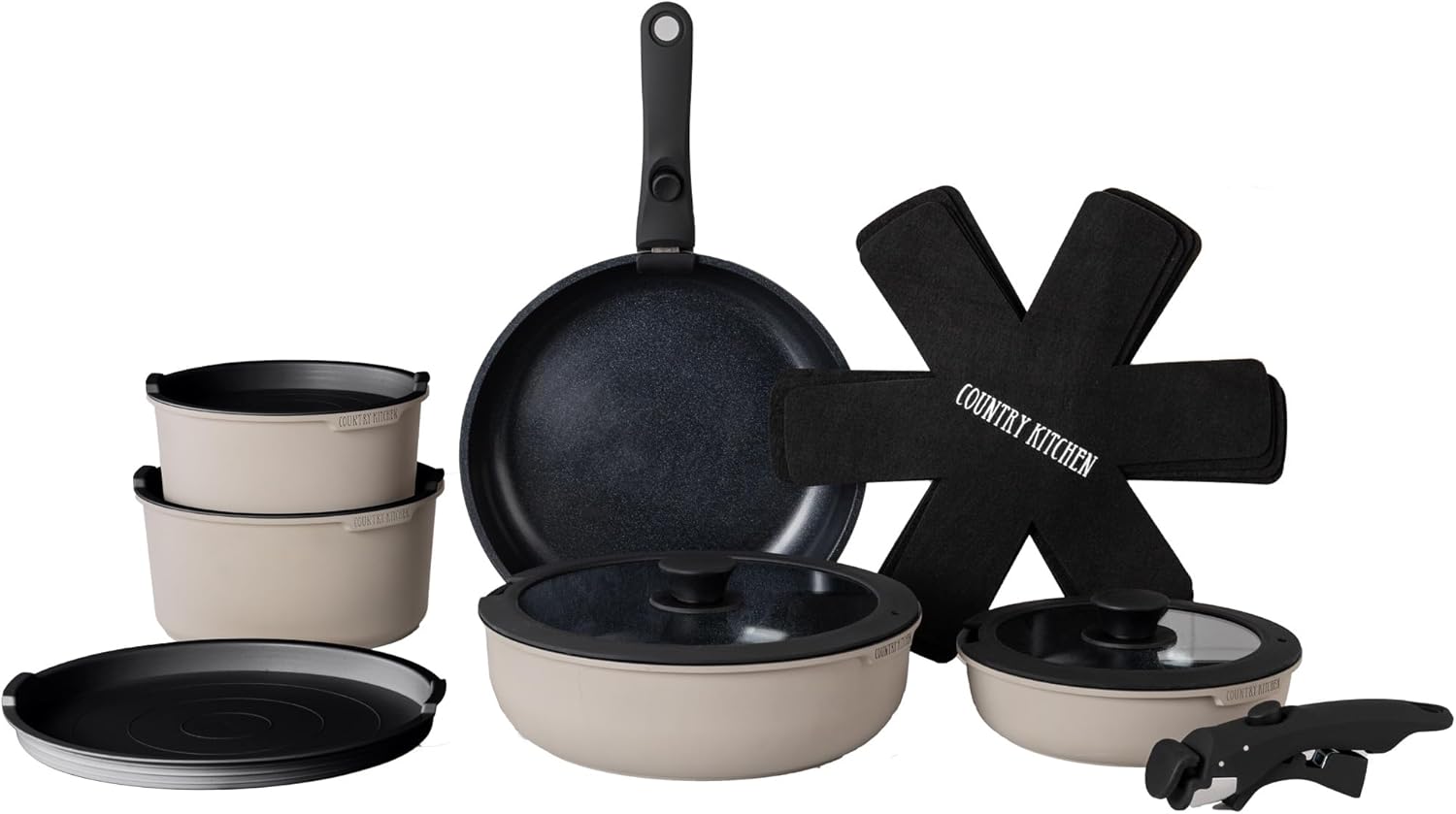Amazon.com: Country Kitchen Cookware Set with Removable Handle, Oven ...