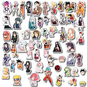 D2C Anime Character Stickers with Glitter Finish, Pack of 55 Waterproof ...