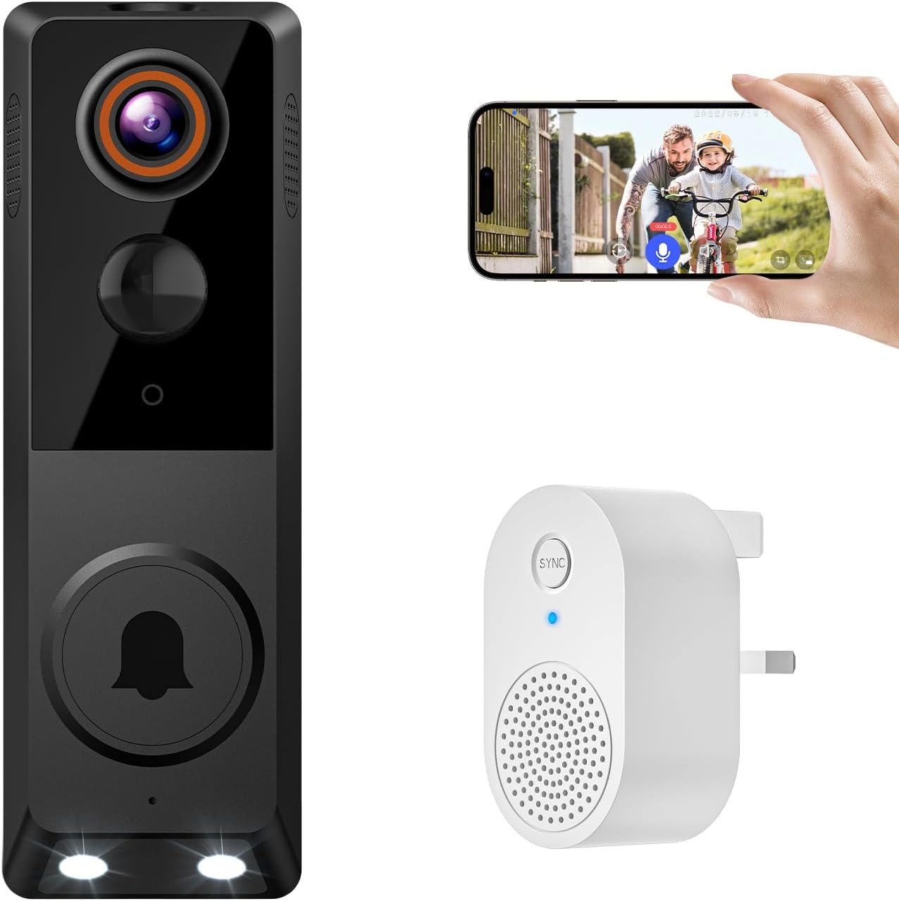 FineLuck Video Doorbell Camera with Doorbell Receiver, Battery Powered ...