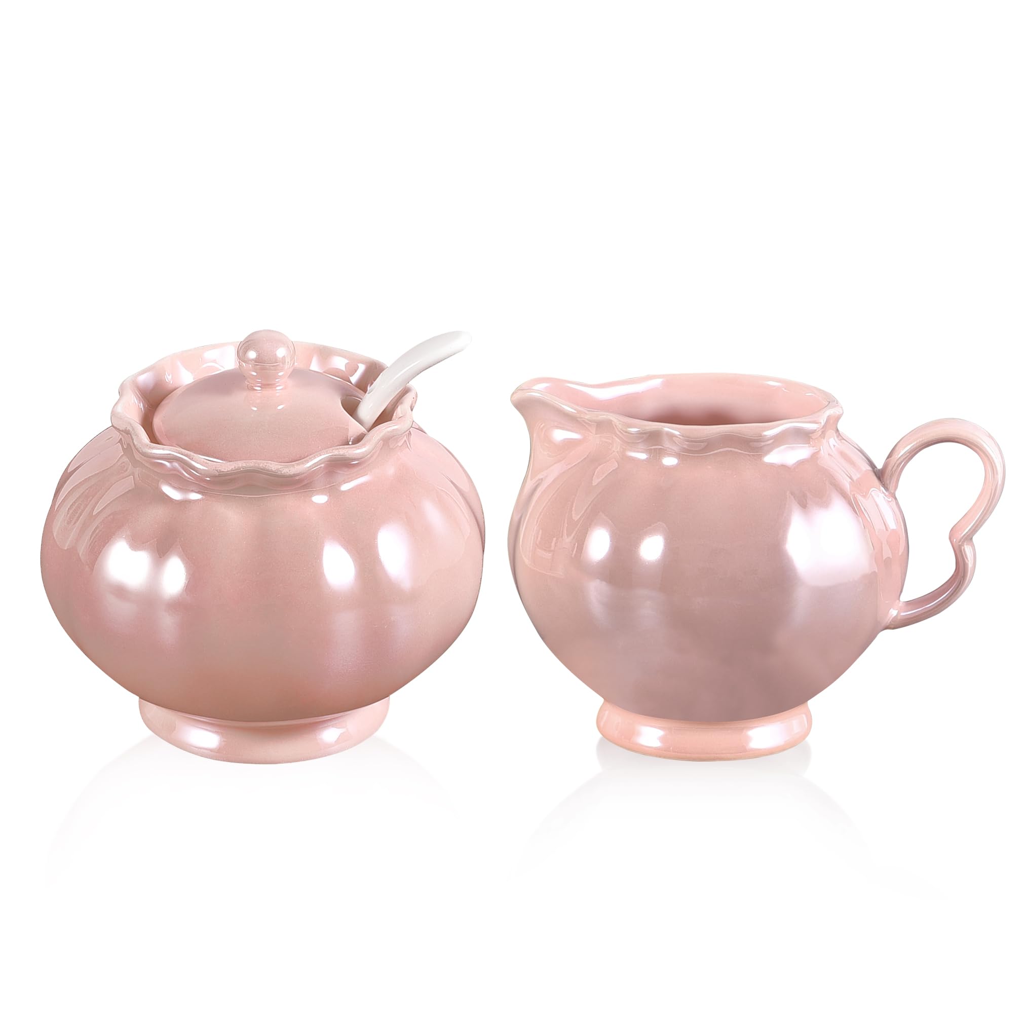 Amazon.com | 3 Pc Sugar Bowl and Cream Pitcher Set, Pearlescent Glazed ...